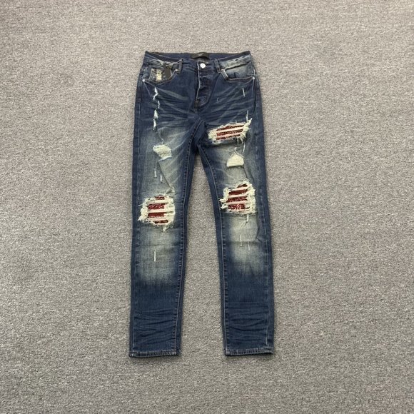 AMIRI | Jeans | Amiri Fashionable Red Ripped Jeanswashed Blue | Poshmark
